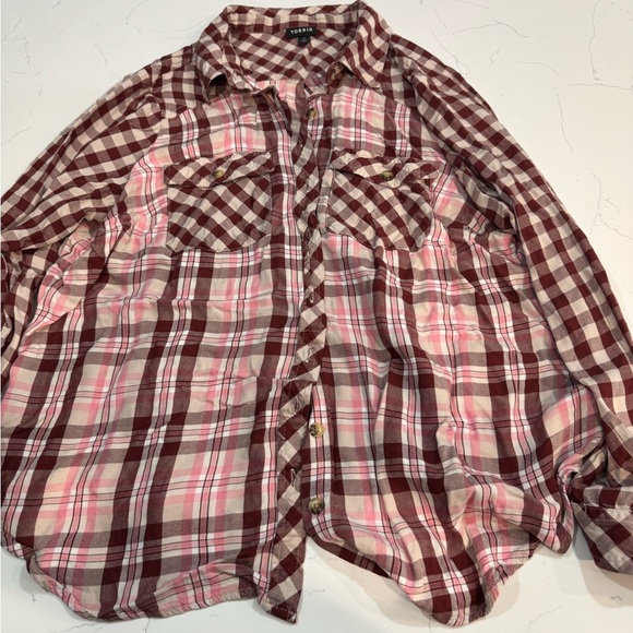 torrid | Tops | Torrid Burgundy And Pink Plaid Mens Shirt | Poshmark